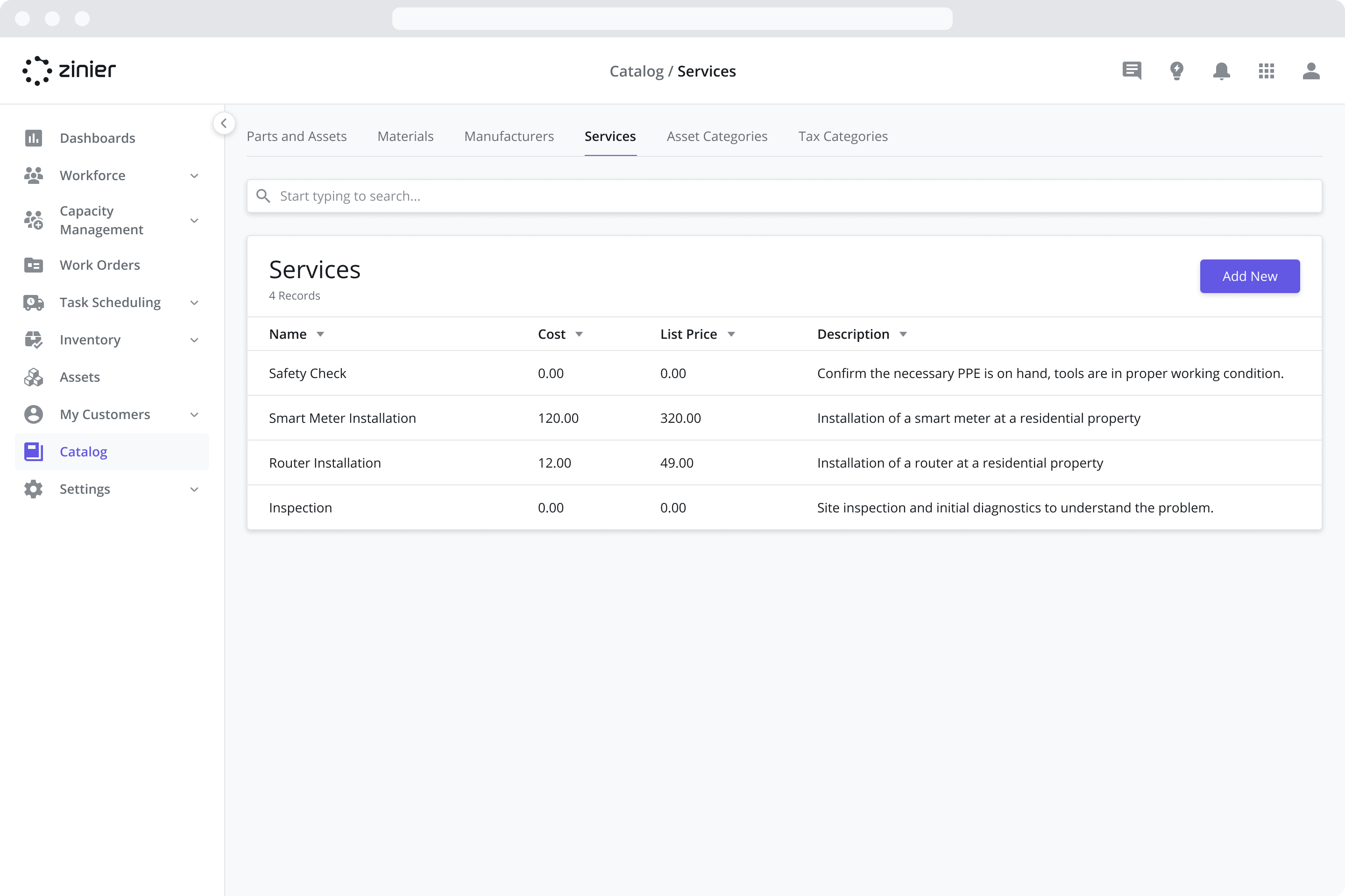 Parts, Assets, Materials and Services Catalogs