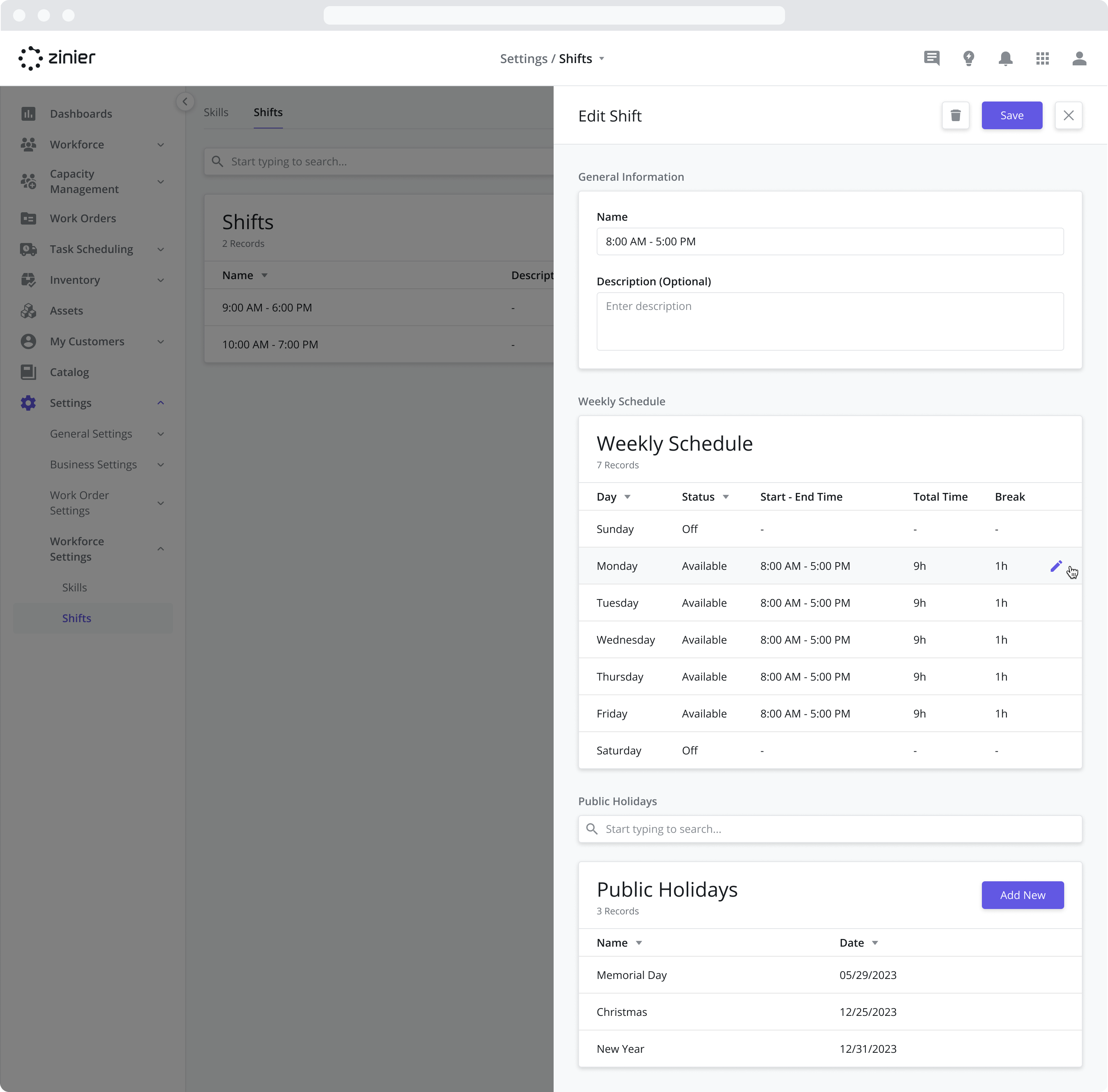 Workforce Management Settings