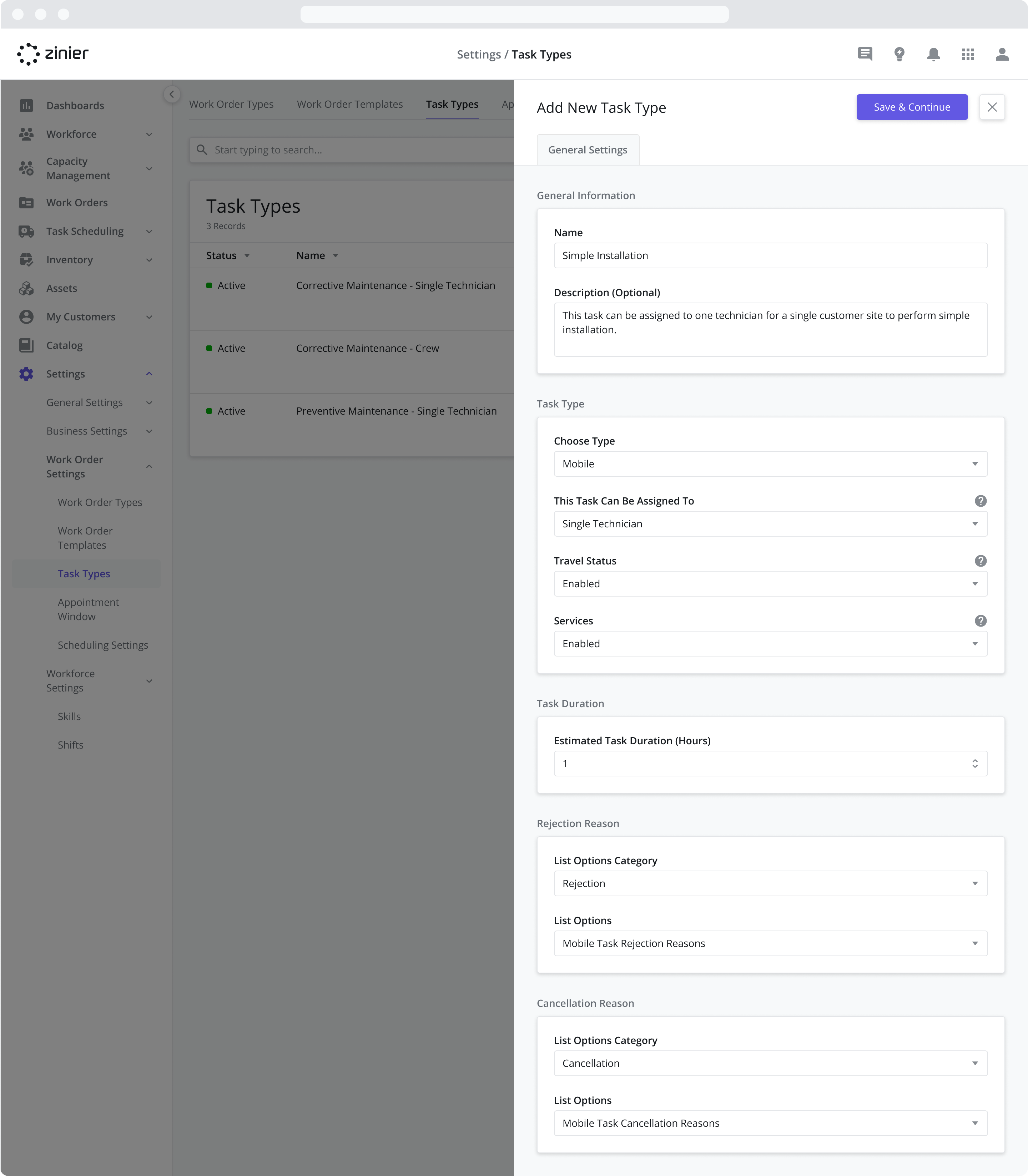 Work Order & Task Settings