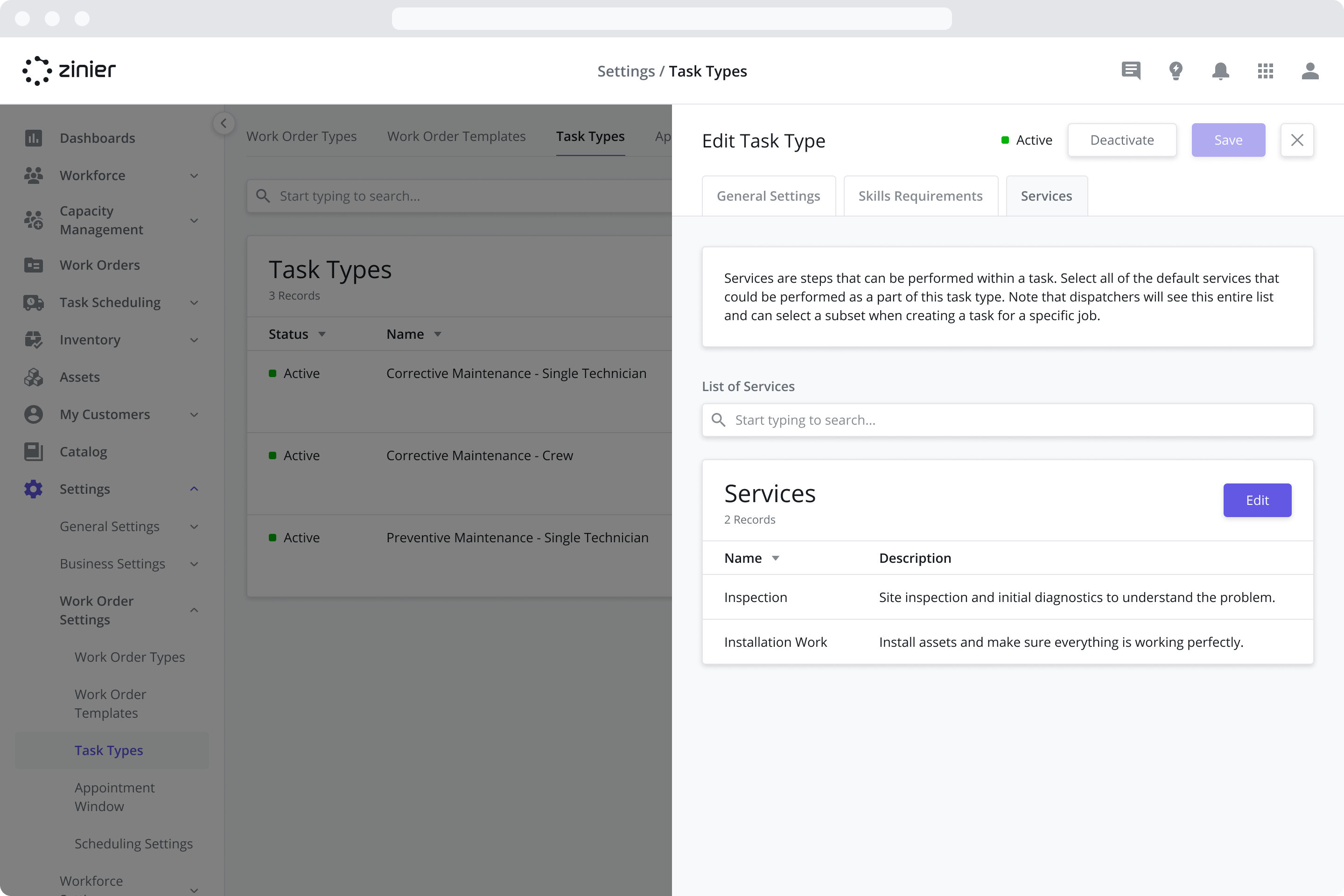 Work Order & Task Settings