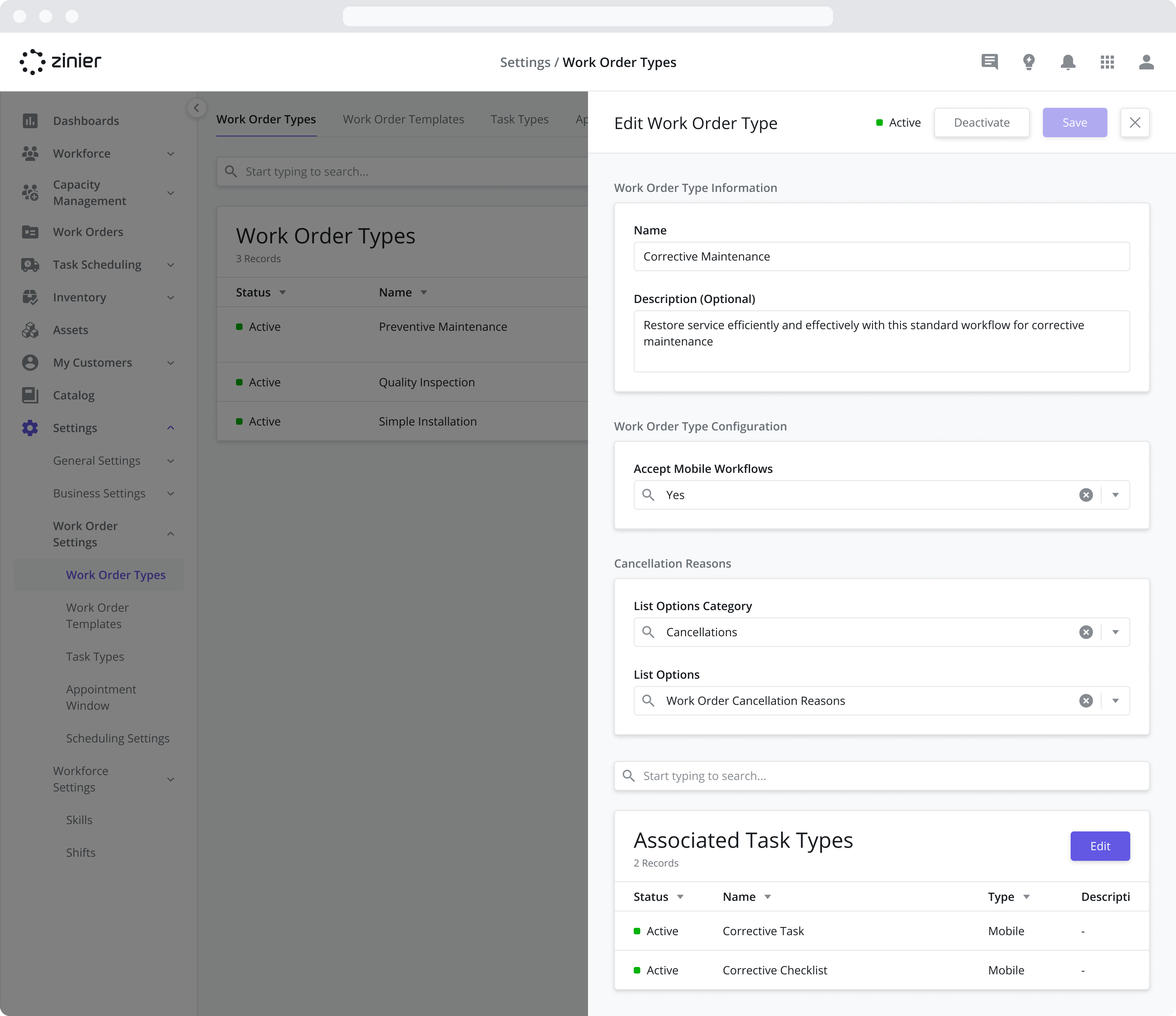 Work Order & Task Settings