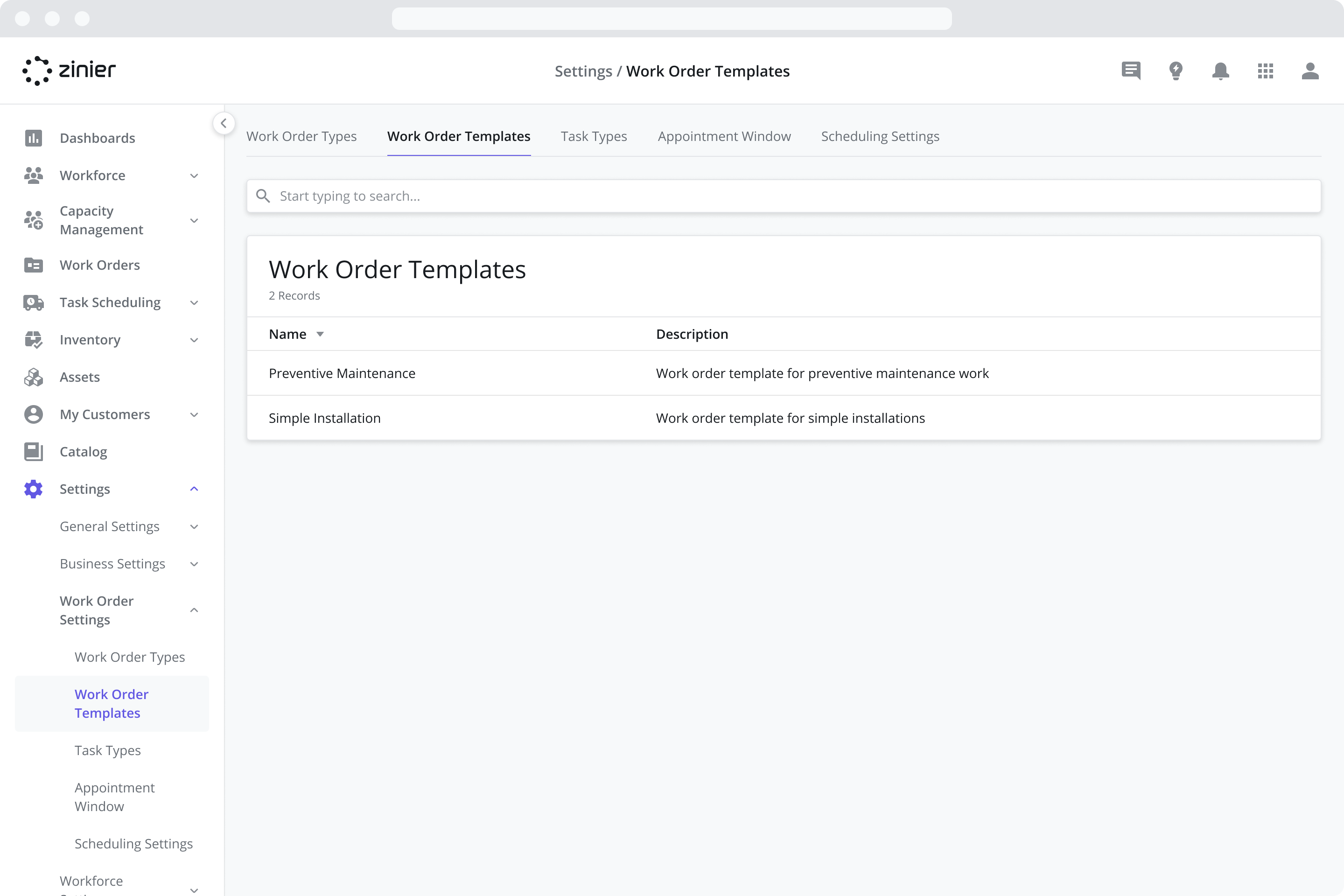 Work Order & Task Settings