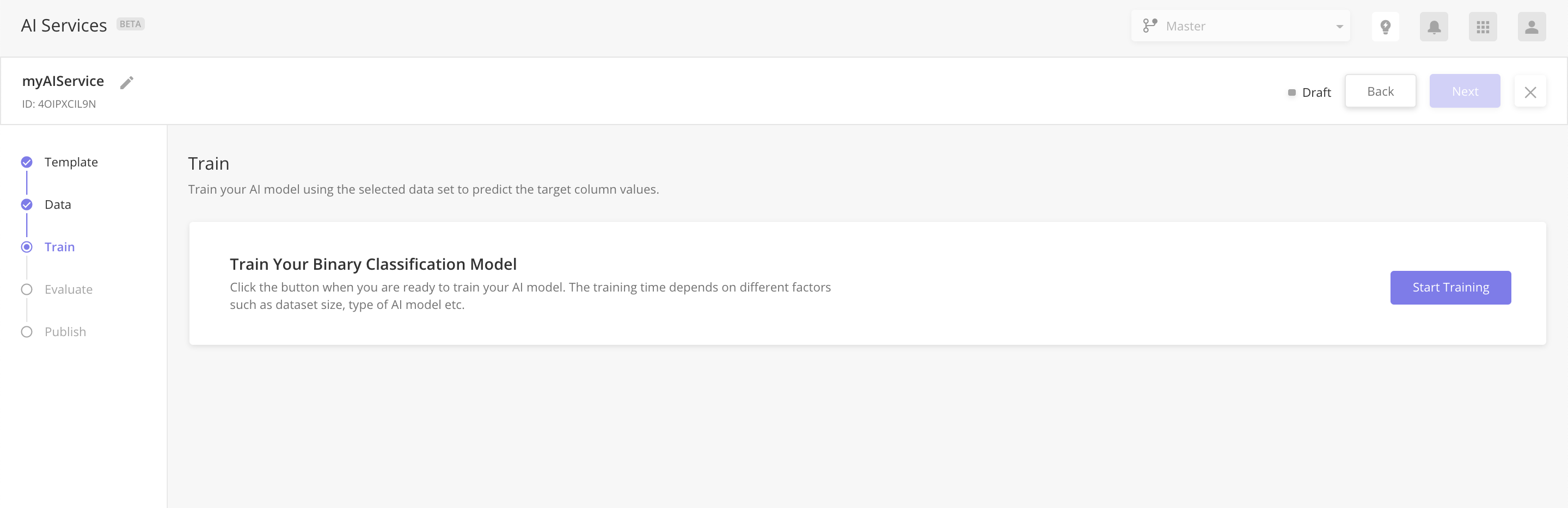 Binary classification AI service